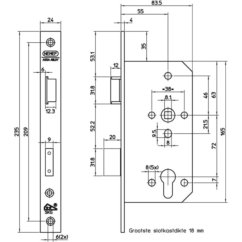 Nemef Dag- en Nachtslot 4402/17U - DM 55 - PC 72 - D2 + D4 - SKG**