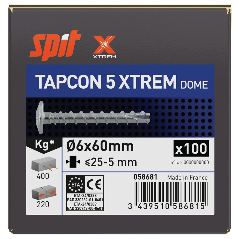 Spit Betonschroef Tapcon 5 Dome Xtreme - 6x60/25mm - 100 Stuks kope...