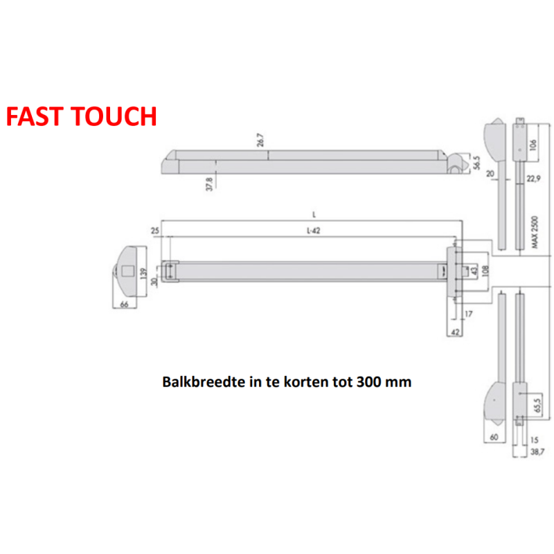 CISA Fast Touch Paniekbalk 840mm - 3 Sluitingen midden/boven/onder ...